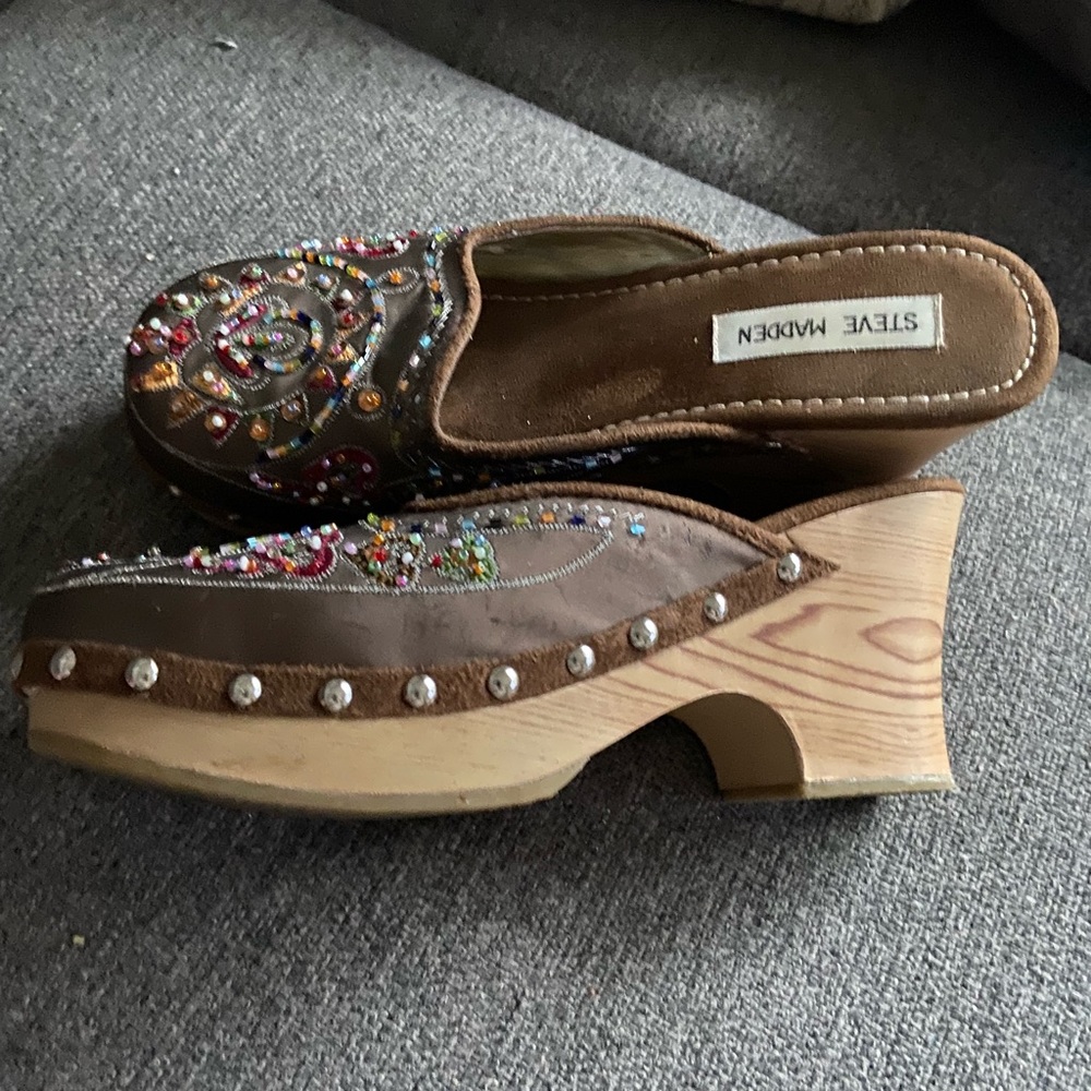 Steve Madden Y2k Firey Beaded Wooden Clogs Us 71/2 Br… - Gem